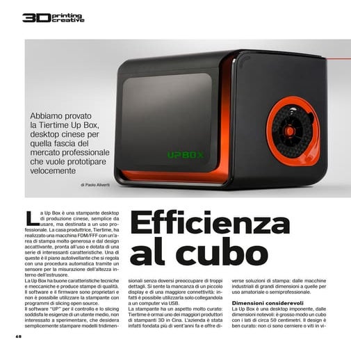 Recensione stampante 3D Tiertime Up Box distribuita da WL3D | PDF