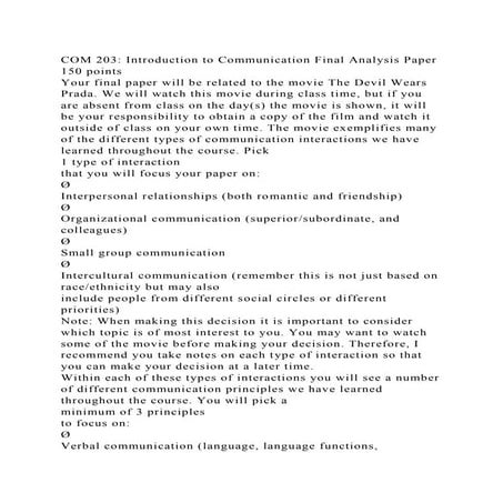 COM 203 Introduction to Communication Final Analysis Paper150 poi.docx