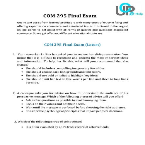 COM 295 Final Exam - UOP Commerce Question And Answer - UOP E Help | DOCX
