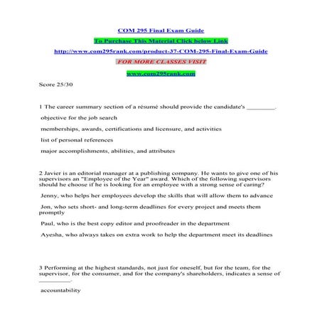 COM 295 Final Exam Guide | PDF