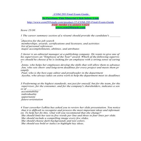 COM 295 Final Exam - UOP Commerce Question And Answer - UOP E Help | DOCX