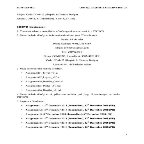 Assignments Requirements - COM 422: Graphic & Creative Design (2019) | PDF