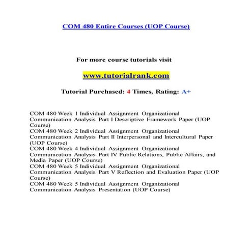 COM 480 Effective Communication/tutorialrank.com