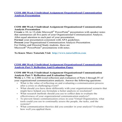 Com 480 uop tutorials,com 480 uop assignments,com 480 uop entire class | PDF