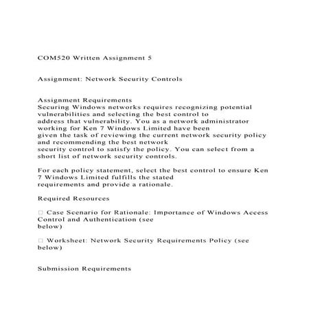 COM520 Written Assignment 5 Assignment Network Security.docx | Computer Networking | Computing