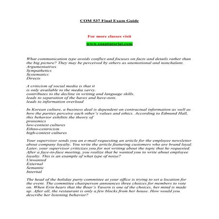 Com 537 final exam guide | PDF
