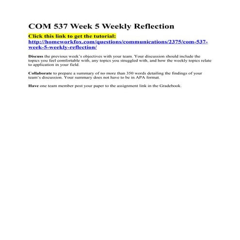 Com 537 week 5 weekly reflection | DOC | Educational Assessment | Education