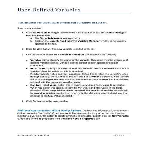CETS 2012, Christine O'Malley, handouts for Using Variables in Lectora to Collect Information ...