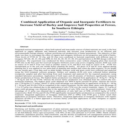 Combined application of organic and inorganic fertilizers to increase yield of barley and ...