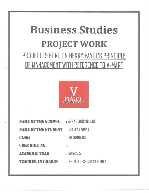 Principles of Management Project CLASS XII | DOCX