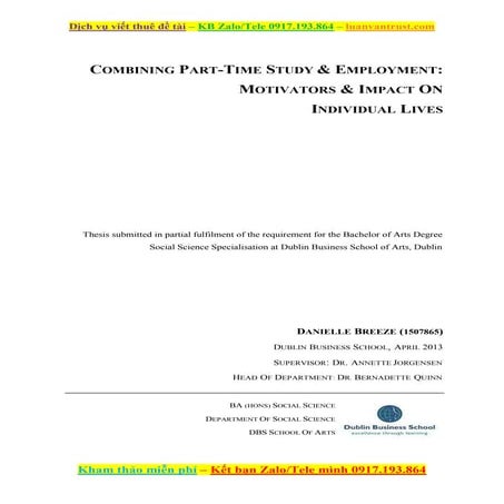 Combining part-time study & employment motivators & impact on ...