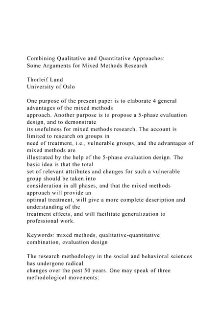 Combining Qualitative And Quantitative Approachessome Argumdocx