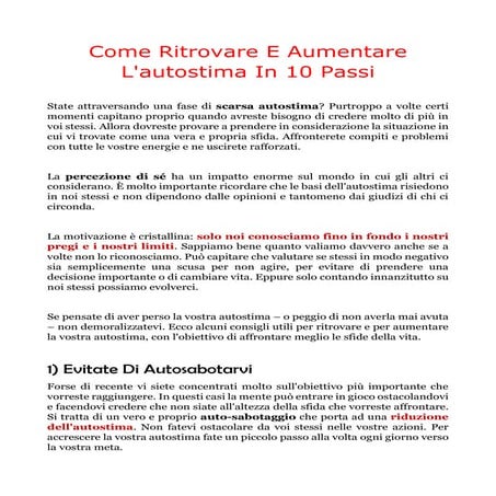 Come aumentare l'autostima | PDF