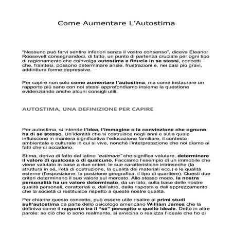 Come aumentare l'autostima | PDF
