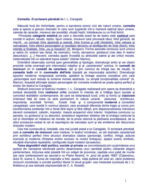 Caracterizarea personajului in textul dramatic | DOCX