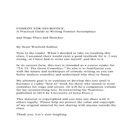 COMEDY FOR NEUROTICS A Practical Guide to Writing Funnier.docx