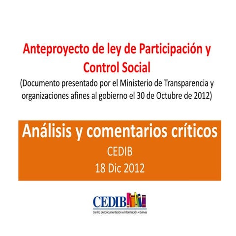 Comentarios críticos al anteproyecto ley participación y control social ...