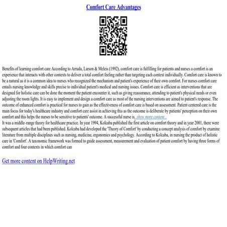 Comfort Care Advantages | PDF