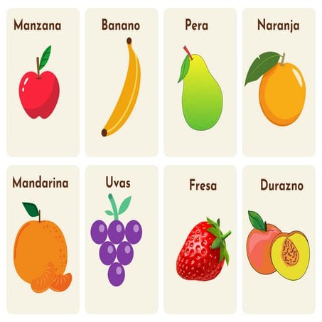 Cartas didácticas de comida: frutas, verduras | PDF