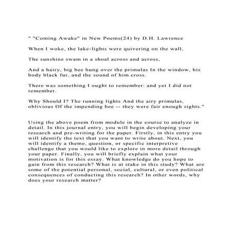 Coming Awake in New Poems(24) by D.H. Lawrence When I wo.docx