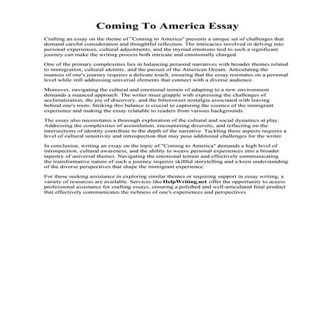 Coming To America Essay. The American Dream Essay Telegraph | PDF