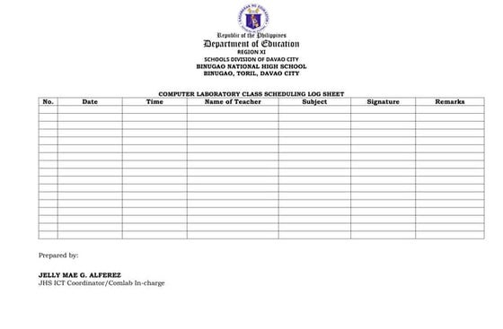 sample log sheet for computer laboratory | DOCX