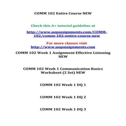 COMM 102 Entire Course NEW | DOCX