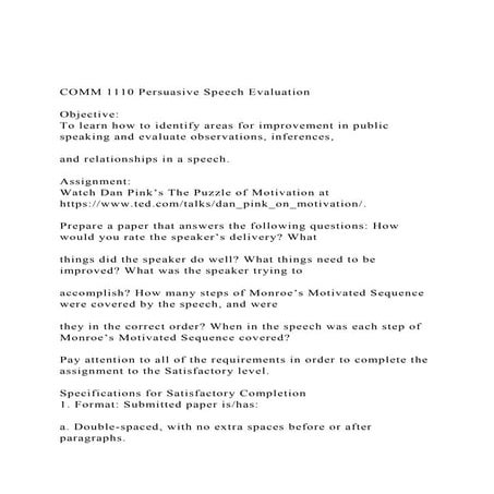 COMM 1110 Persuasive Speech Evaluation Objective To lea.docx