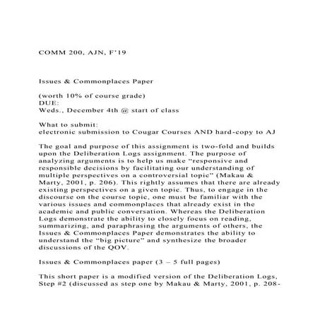 COMM 200, AJN, F’19 Issues & Commonplaces Paper (wor.docx
