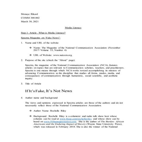 Comm300.002, media literacy assignment, step 1 | PDF