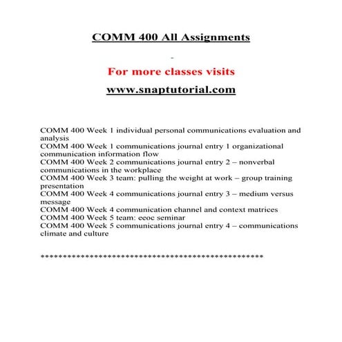 COMM 400 Effective Communication / snaptutorial.com | Educational ...