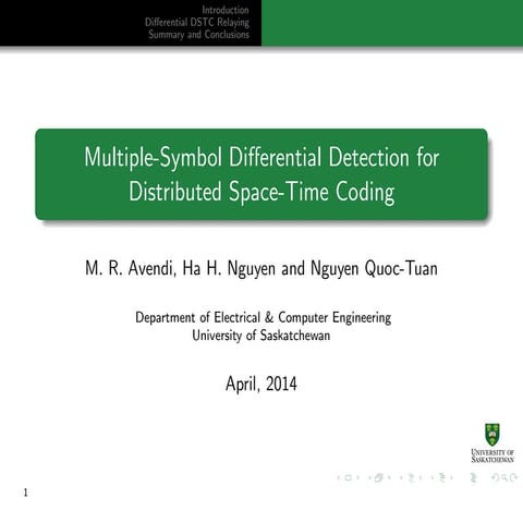 Multiple-Symbol Differential Detection for Distributed Space-Time Coding | PPT