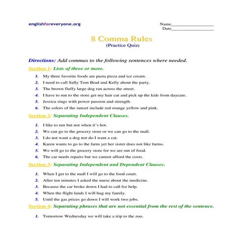 Commas practice quiz | PDF