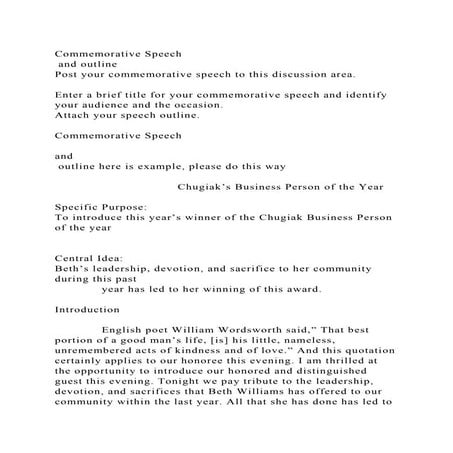 Commemorative Speech and outline Post your commemorative speech .docx