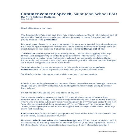 Commencement speech - at Saint John School BSD | PDF