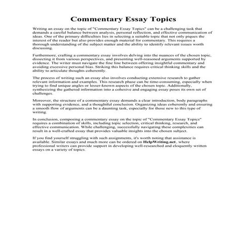 Commentary Essay Topics | PDF