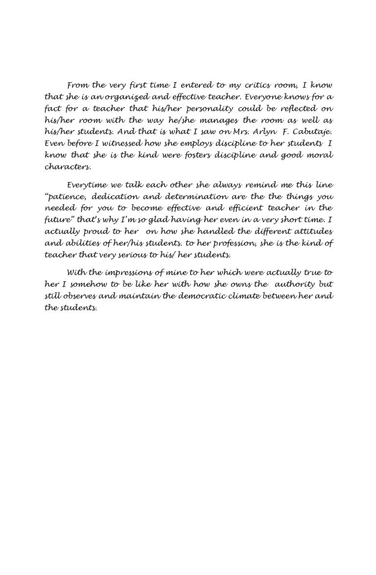 Comment of the faculty teacher.