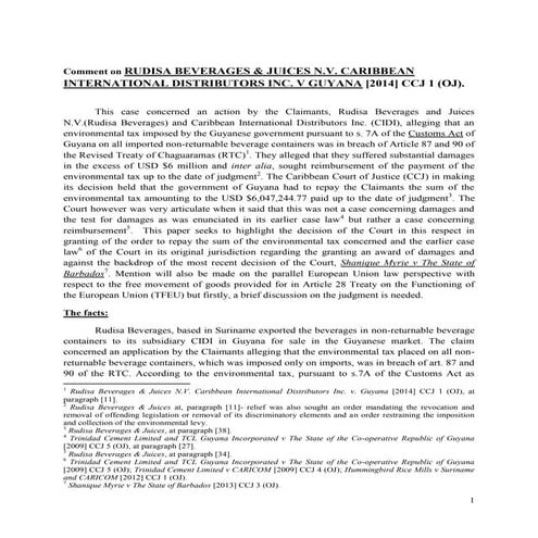 Comment on Rudisa Beverages & Juices n.v. Caribbean International ...