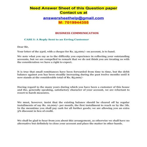 BUSINESS COMMUNICATION - Comment on the appropriateness of the sender’s ...