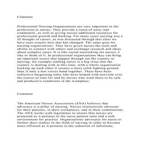 CommentProfessional Nursing Organizations are very important i.docx ...