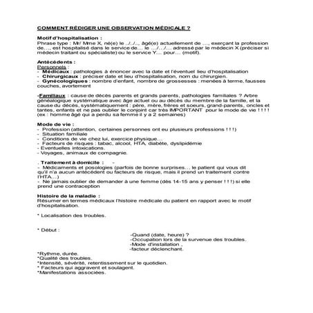 Comment rédiger une observation médicale ++++ | PDF