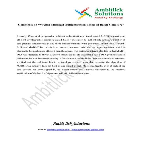 Comments On “mabs Multicast Authentication Based On Batch Signature” Pdf