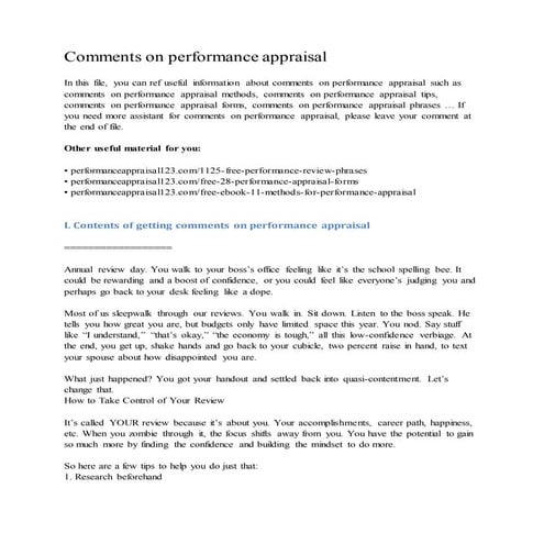 Comments on performance appraisal | DOCX