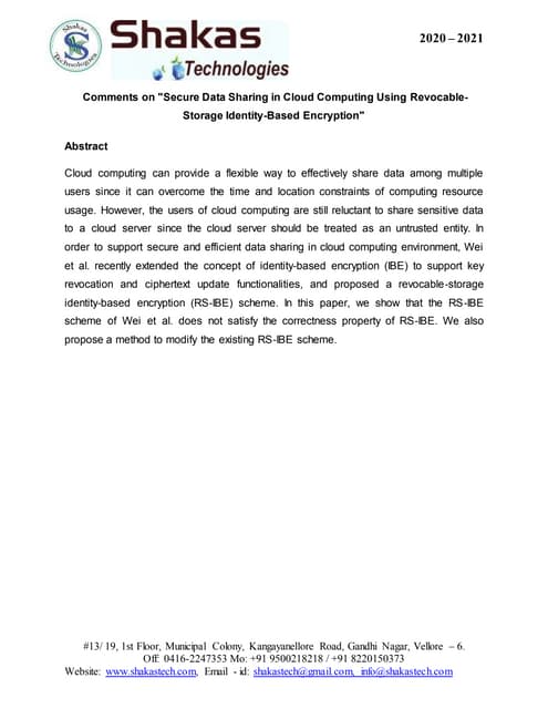 Comments On Secure Data Sharing In Cloud Computing Using Revocable Storage Identity Based