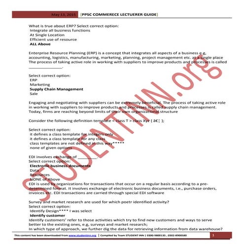 Commerce Mcqs For Ppsc Test Preparation Pdf