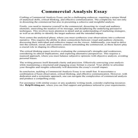 Commercial Analysis Essay. Sample Essays On Advertising | PDF