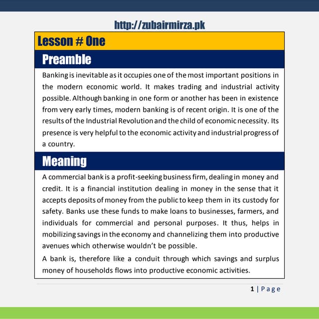 Commercial banking lesson #one | DOCX