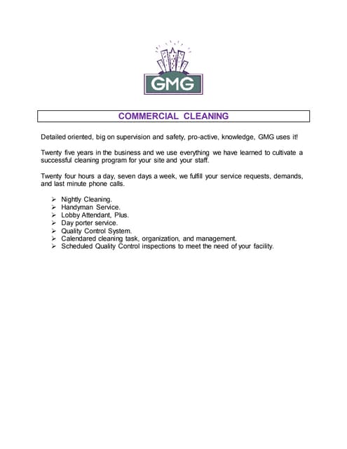 Gmg janitorial picture presentation slideshare | DOCX