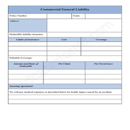 Commercial General Liability Fillable PDF Template | PDF