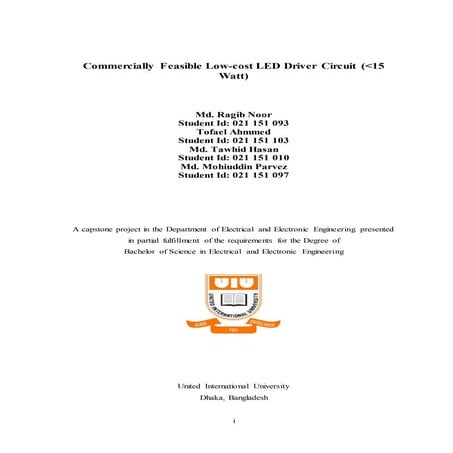 Commercially feasible low cost led driver circuit (15 watt) | DOCX